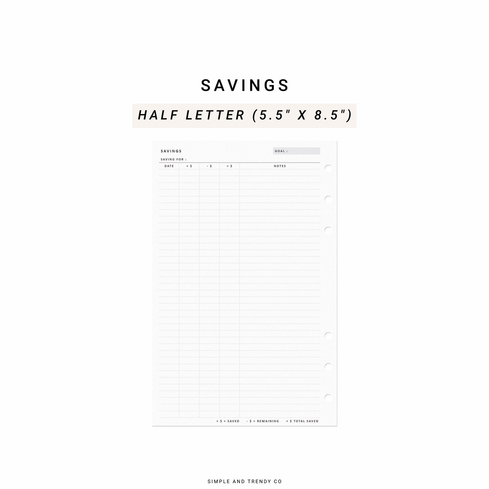 Savings Tracker Printable Half Size Half Letter Inserts - Etsy