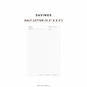 Savings Tracker Printable Half Size Half Letter Inserts - Etsy