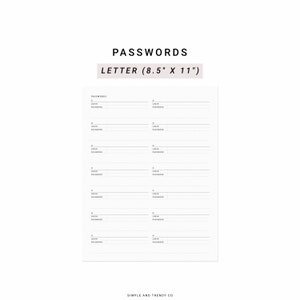 Printable Password Log US Letter Size, Password Keeper Password ...