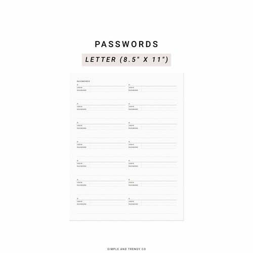 Printable Password Log US Letter Size Password Keeper - Etsy