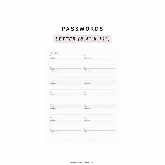 Printable Password Log US Letter Size Password Keeper - Etsy