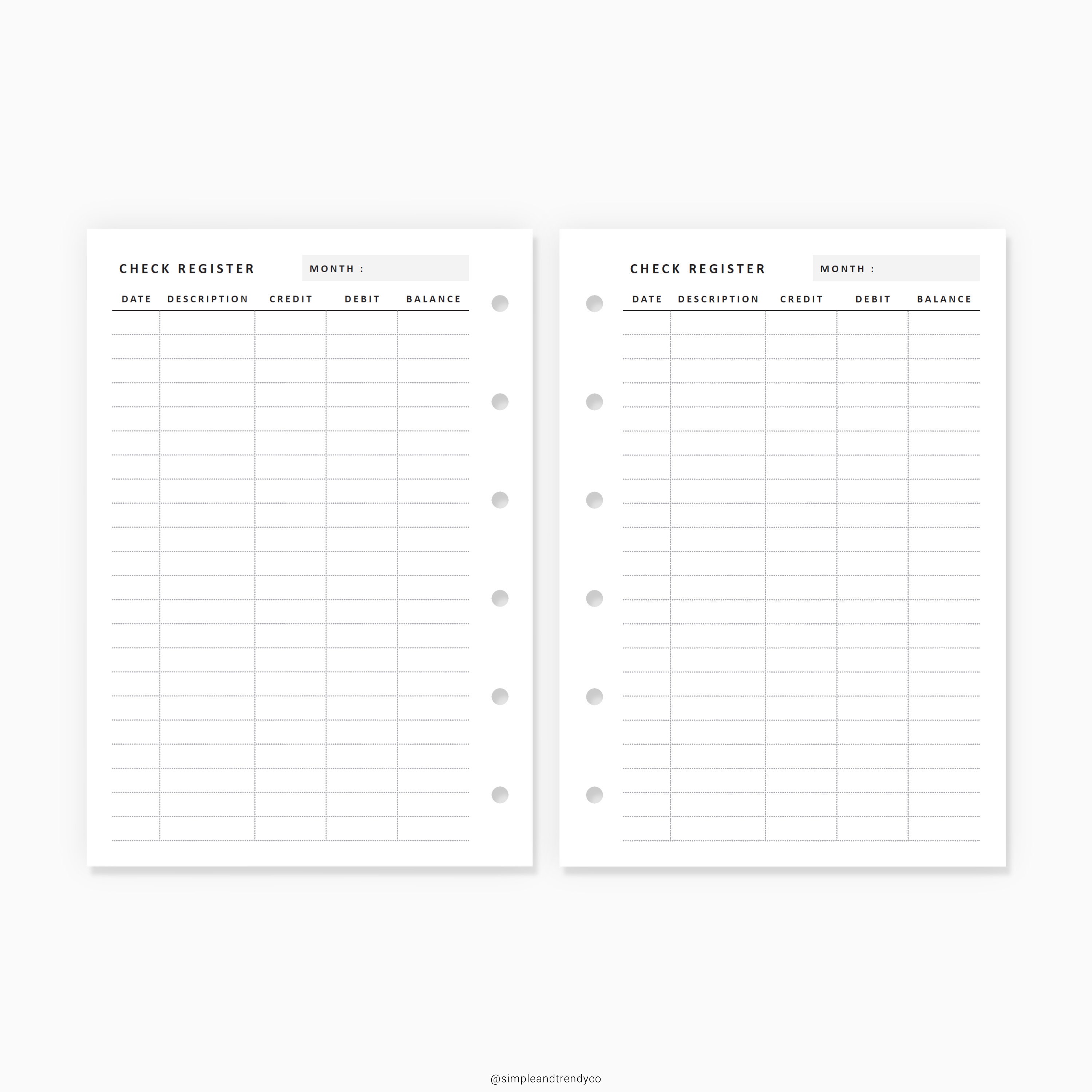 Checking Register Pocket XL Checkbook Register Printable | Etsy