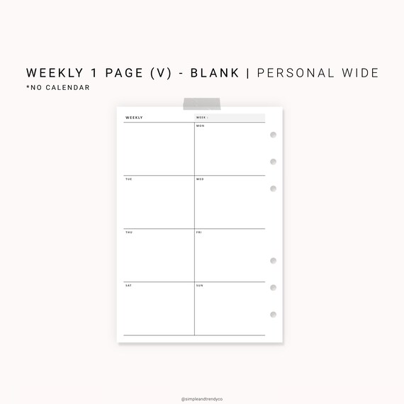 Week on One Page Printable Personal Wide Weekly 1 Page | Etsy