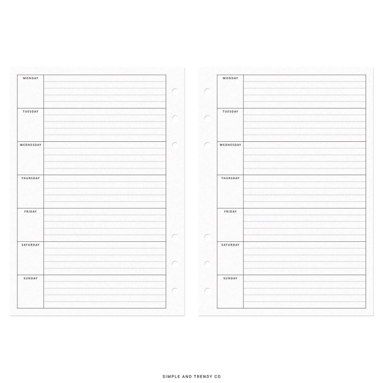 Weekly on One Page Weekly Planner Pages Printable Personal - Etsy