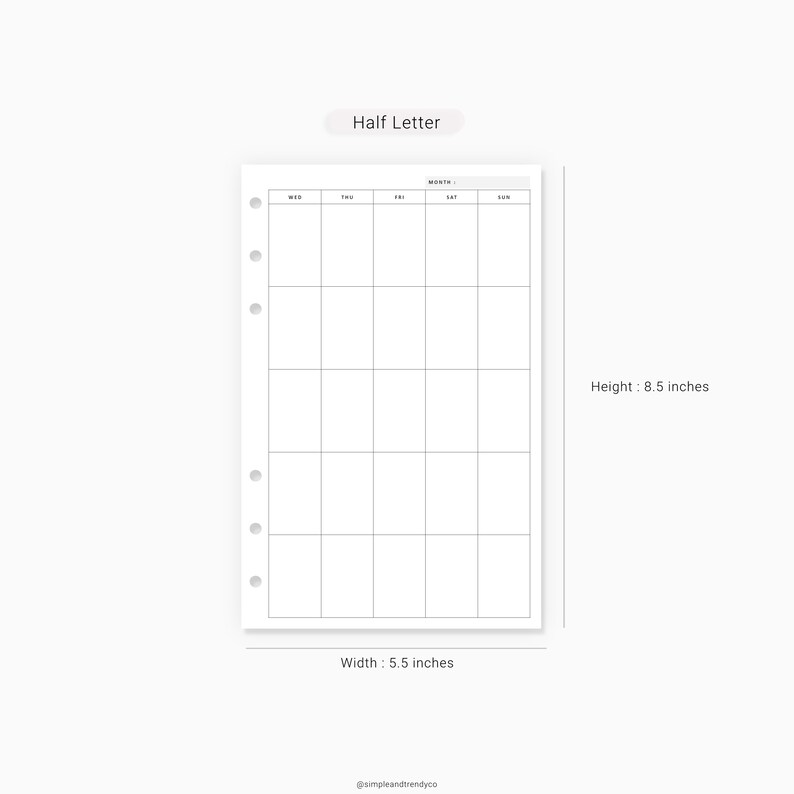 Monthly Planner Printable Half Size Half Letter Inserts | Etsy