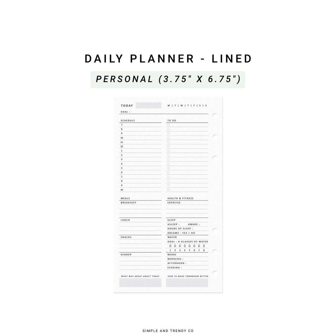 Daily Planner Personal Planner Inserts Minimalist Printable - Etsy