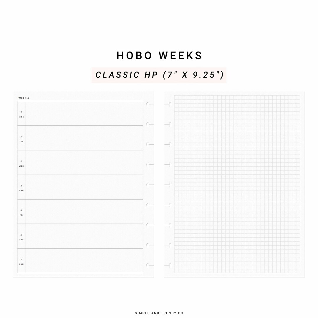 Undated Hobo Weeks Printable Happy Planner Classic, Weekly Planner ...