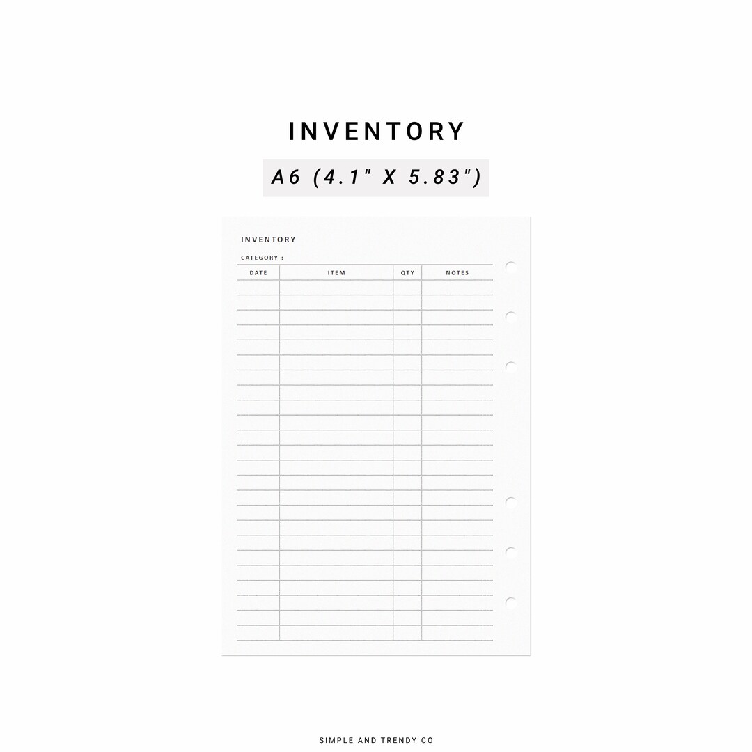 Inventory Tracker Printable A6 Inserts, Inventory List Printable - Etsy