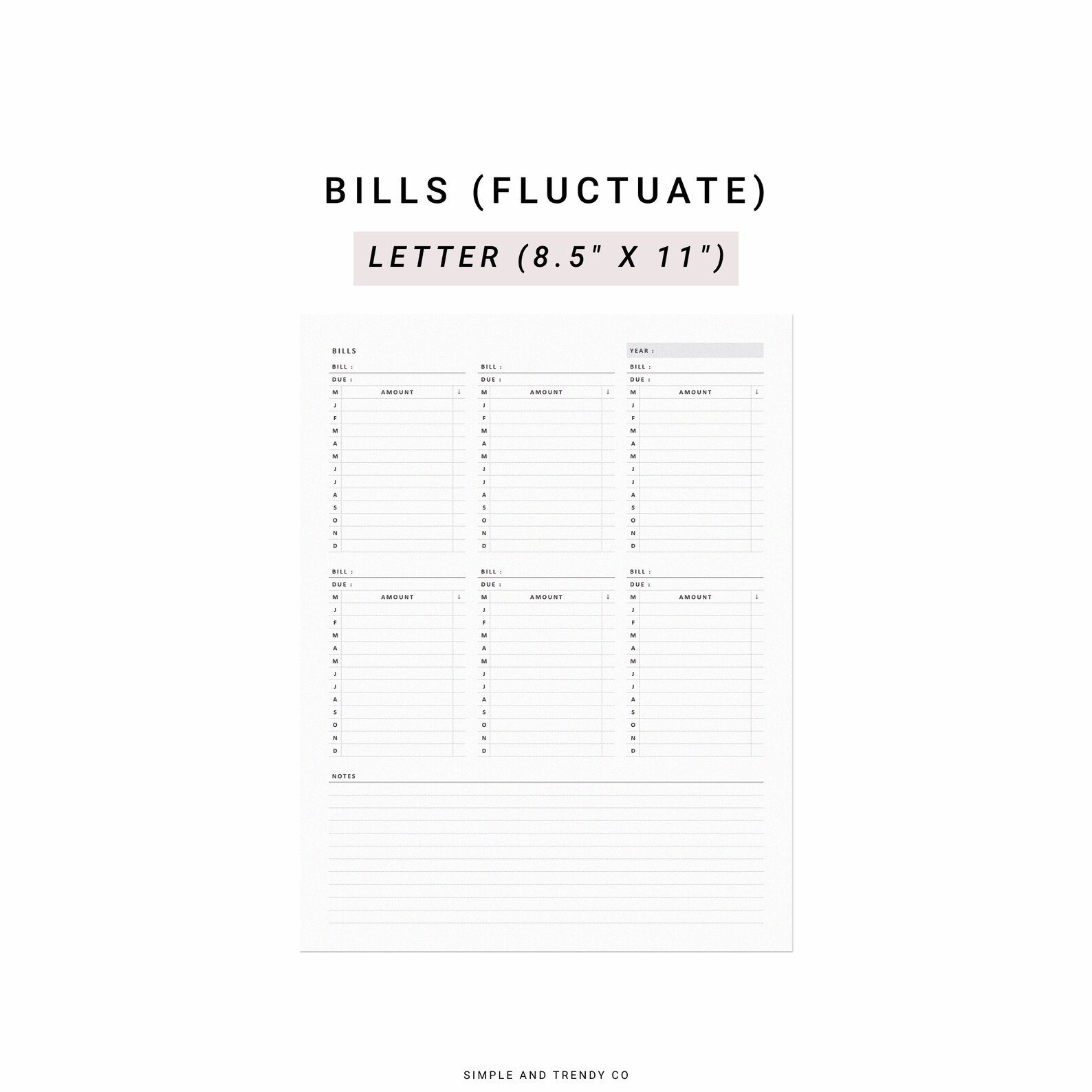 Bill Tracker Printable US Letter Size Bill Organizer Bill Due - Etsy