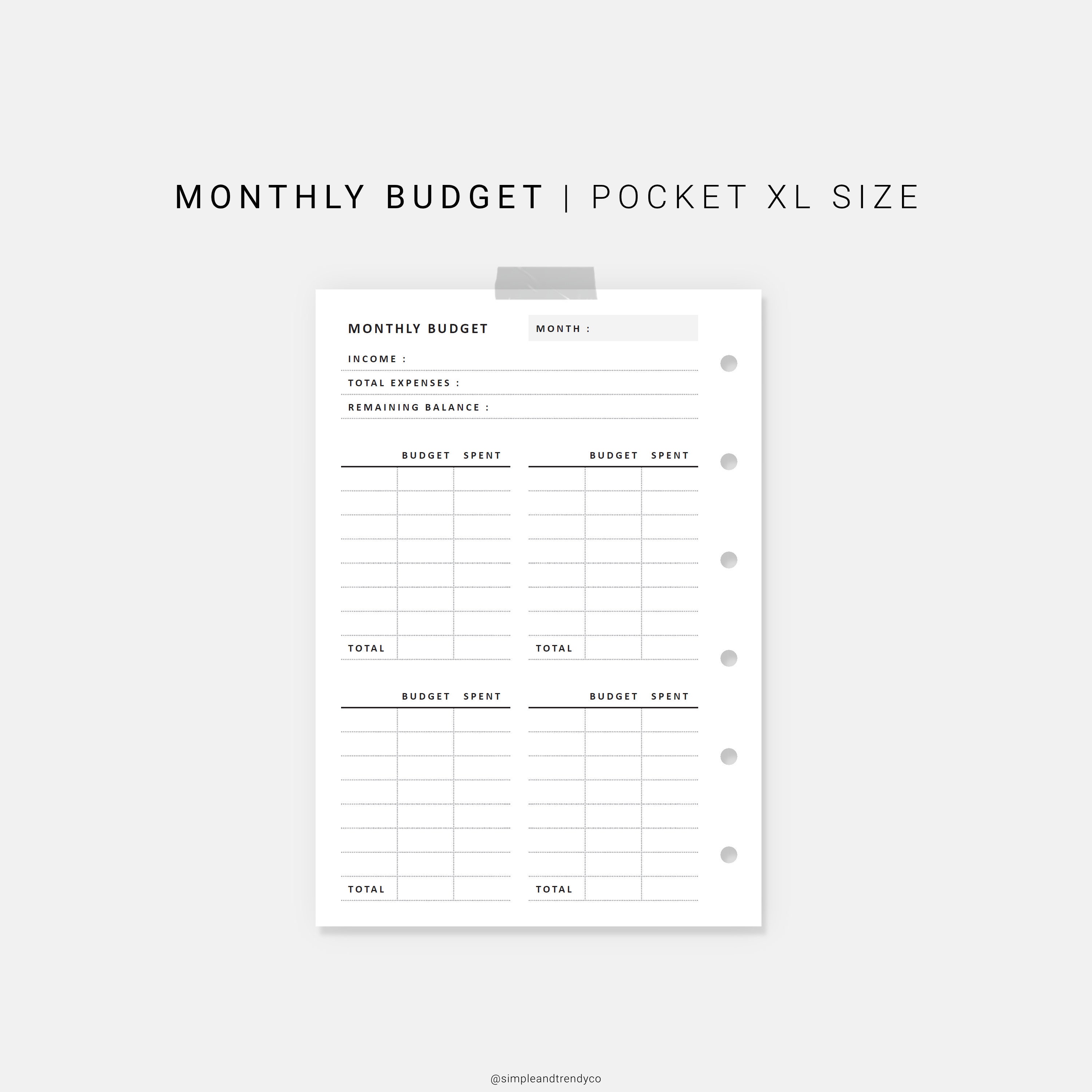 Budget Planner Printable Pocket XL Monthly Budget Template - Etsy