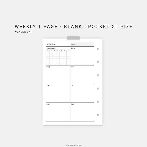 Week on One Page Printable Pocket XL Weekly 1 Page Vertical | Etsy