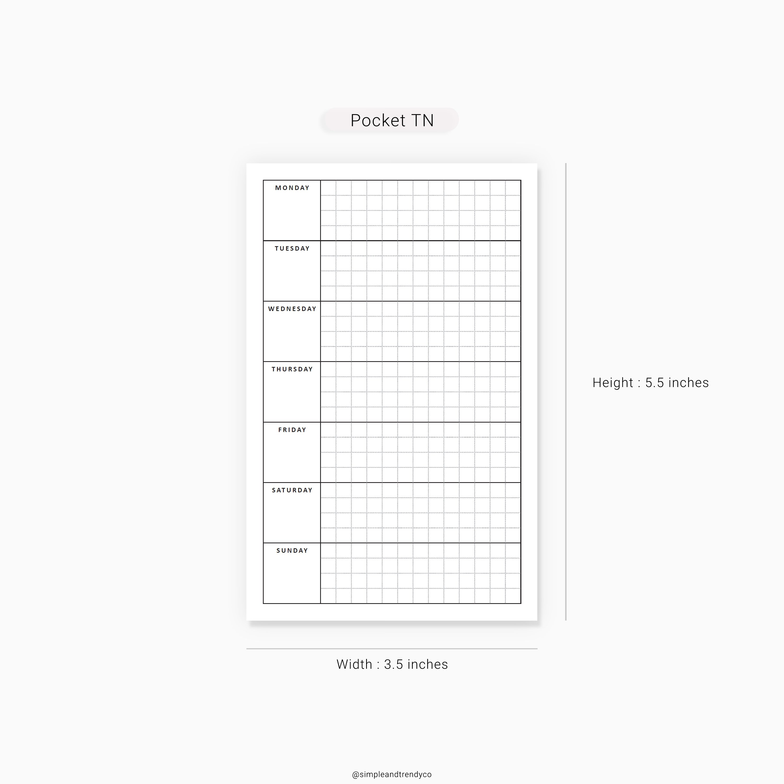 Week On One Page Weekly Planner Pages Printable Pocket TN | Etsy