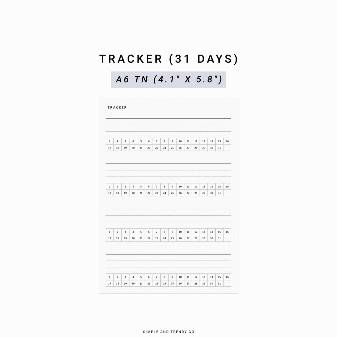 31 Day Challenge Tracker A6 TN, Habit Tracker Printable, Routine ...