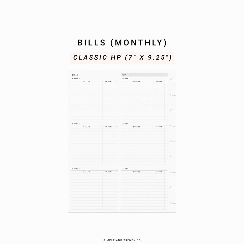 Bill Tracker Printable Happy Planner Classic Bill Organizer - Etsy