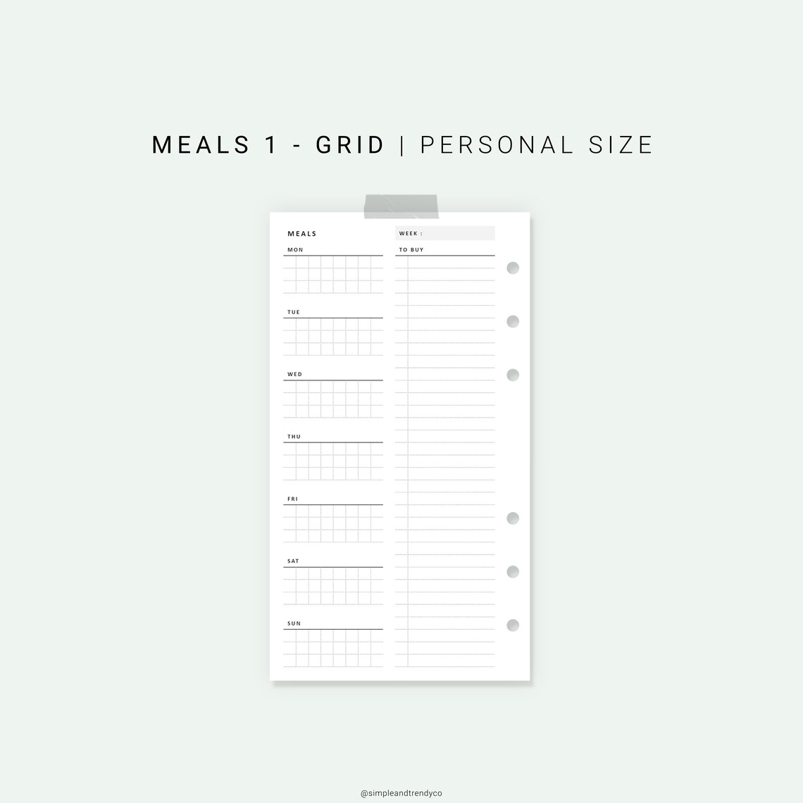 Meal Planner Personal Planner Inserts Weekly Meal Plan | Etsy