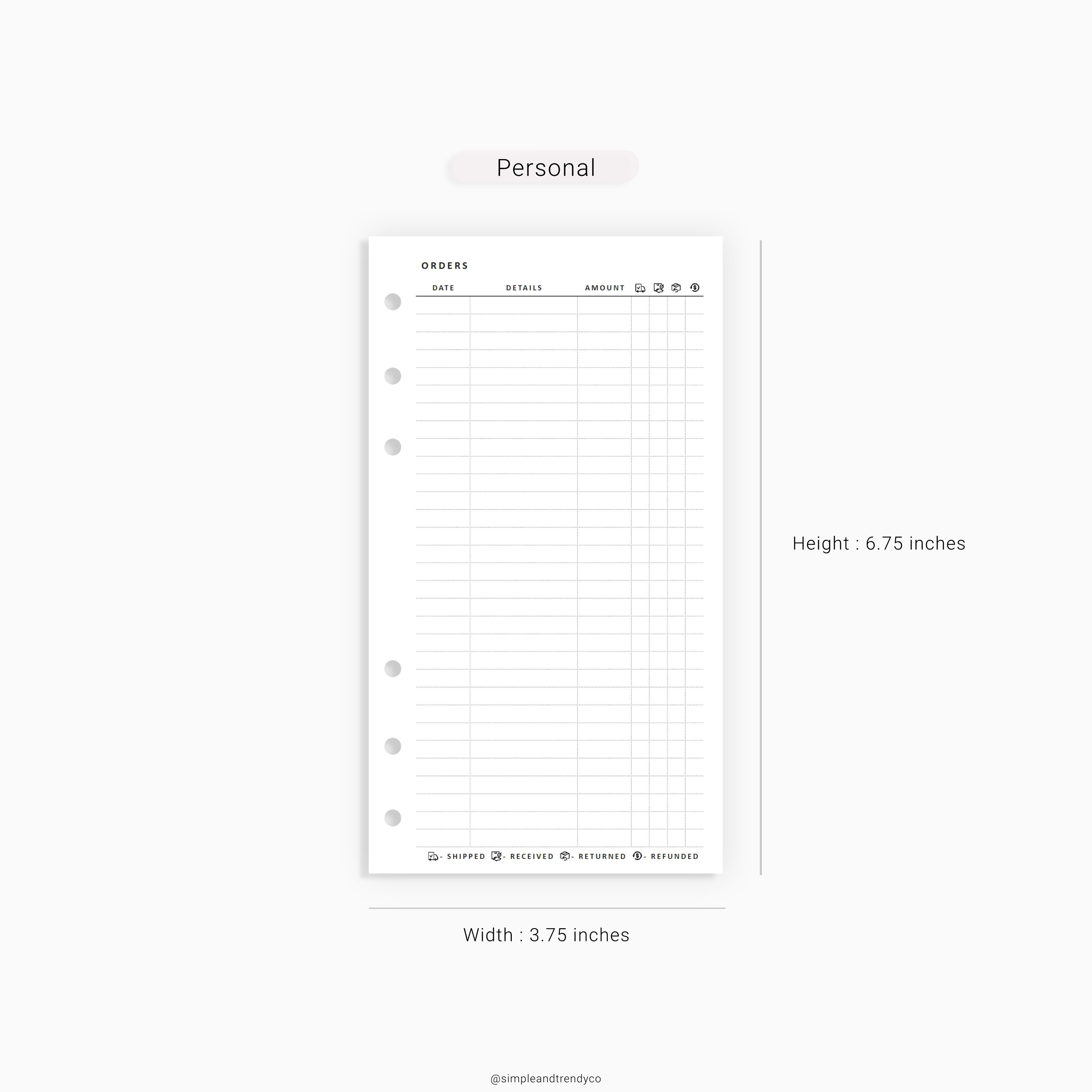 Order Tracker Printable Personal Planner Inserts | Etsy