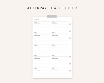Afterpay Tracker Pocket Size Printable Afterpay Payment | Etsy