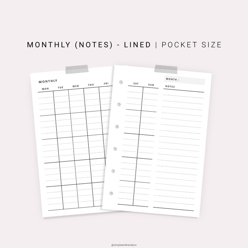 Monthly Planner Printable Pocket Size Undated Monthly Plan | Etsy