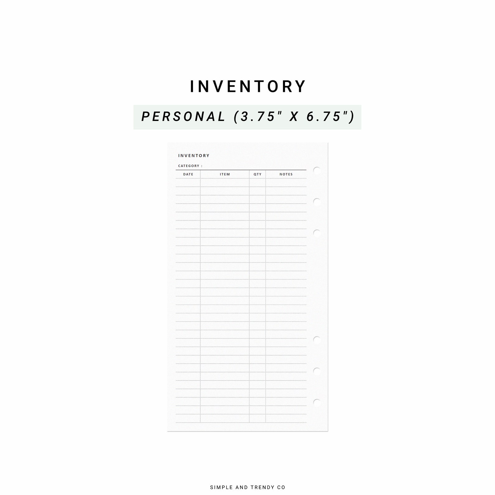 Inventory Tracker Printable Personal Planner Inserts - Etsy