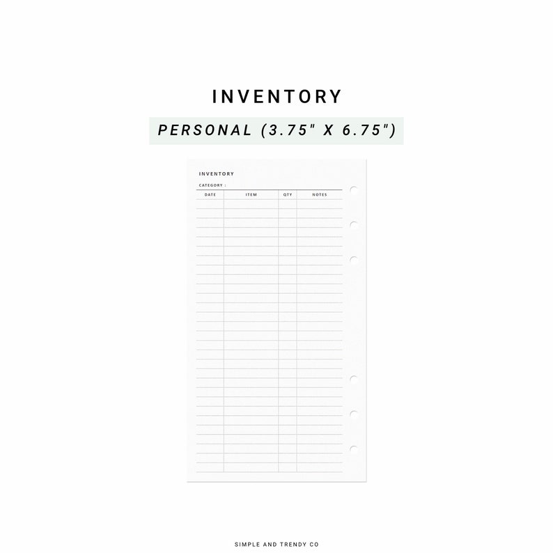 Inventory Tracker Printable Personal Planner Inserts - Etsy