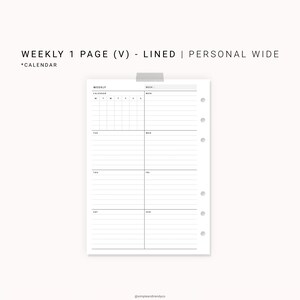 Week on One Page Printable Personal Wide Weekly 1 Page | Etsy