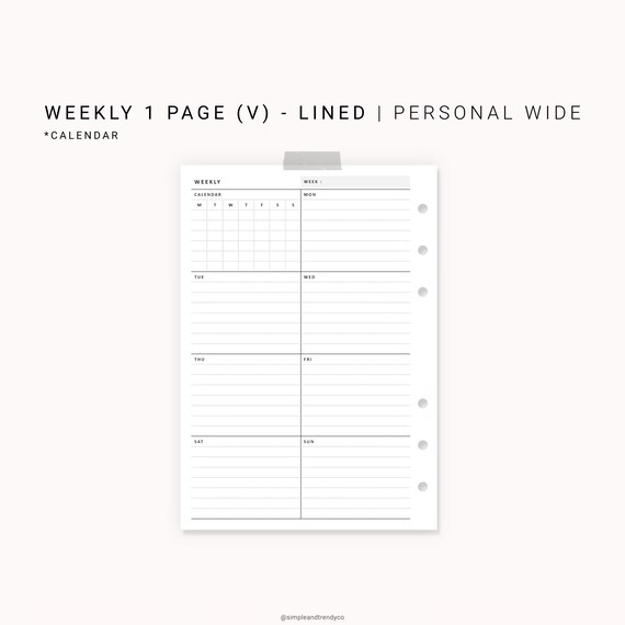 Week on One Page Printable Personal Wide Weekly 1 Page | Etsy
