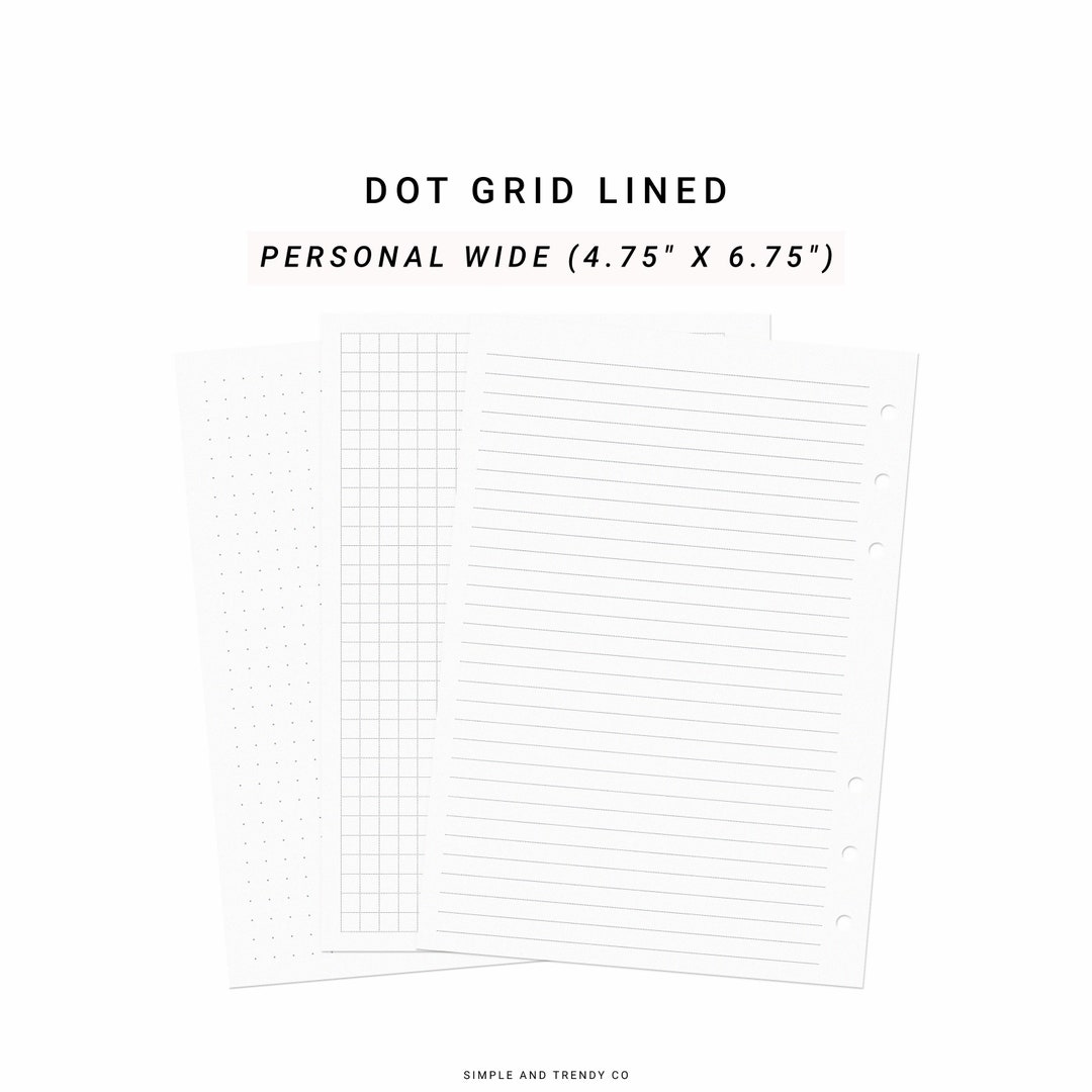 Dot Grid Lined Paper Personal Wide, Printable Writing Paper Blank Notes ...