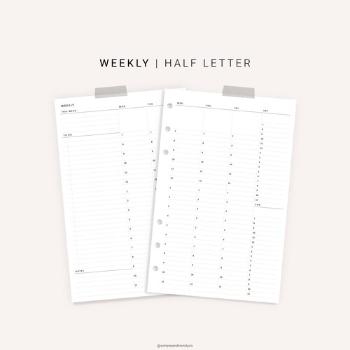 Weekly Planner Half Size Half Letter Inserts Weekly Agenda | Etsy