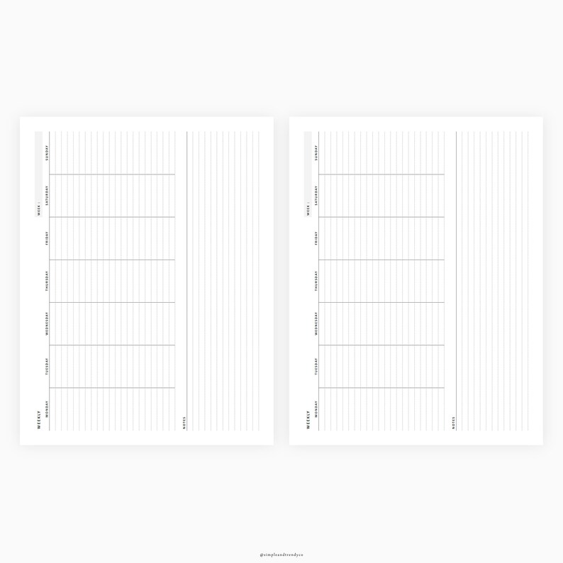 Week on 1 Page WO1P Horizontal Weekly Planner Printable A4 US | Etsy