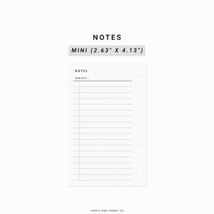 Notes Paper Mini Size Filofax Mini, Printable Writing Paper Lined Notes ...