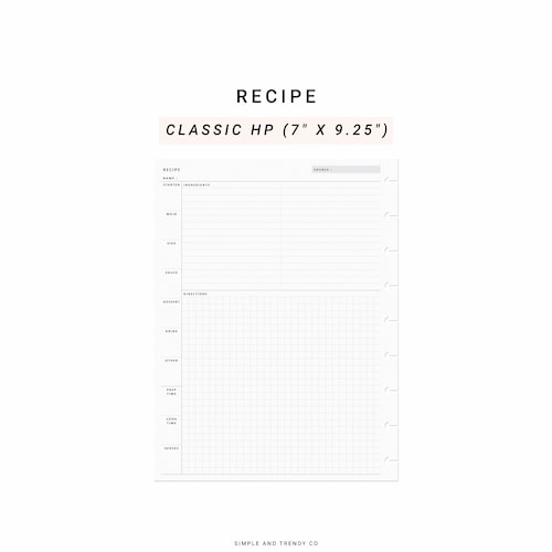 Recipe Happy Planner Classic Recipe Planner Printable Recipe - Etsy