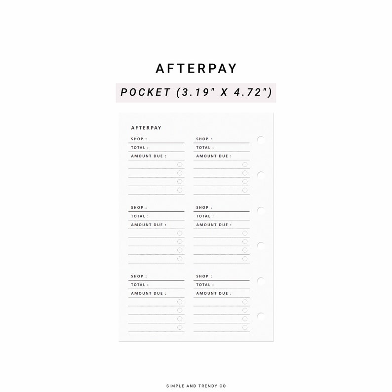 Afterpay Tracker Pocket Size Printable Afterpay Payment - Etsy