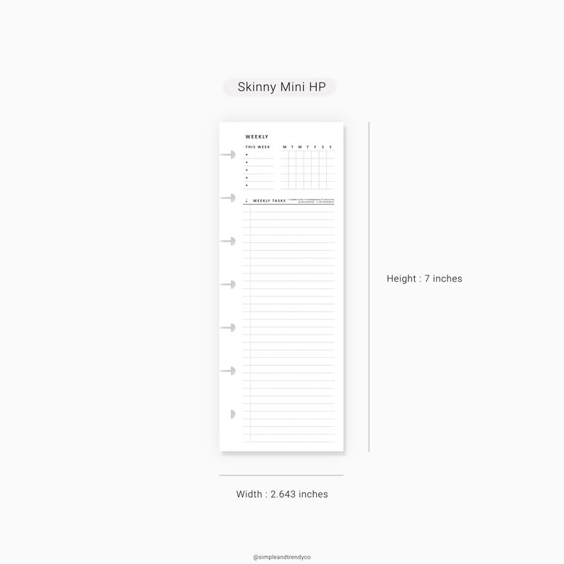 Weekly Planner Calendar Skinny Mini HP Printable Week on 1 | Etsy
