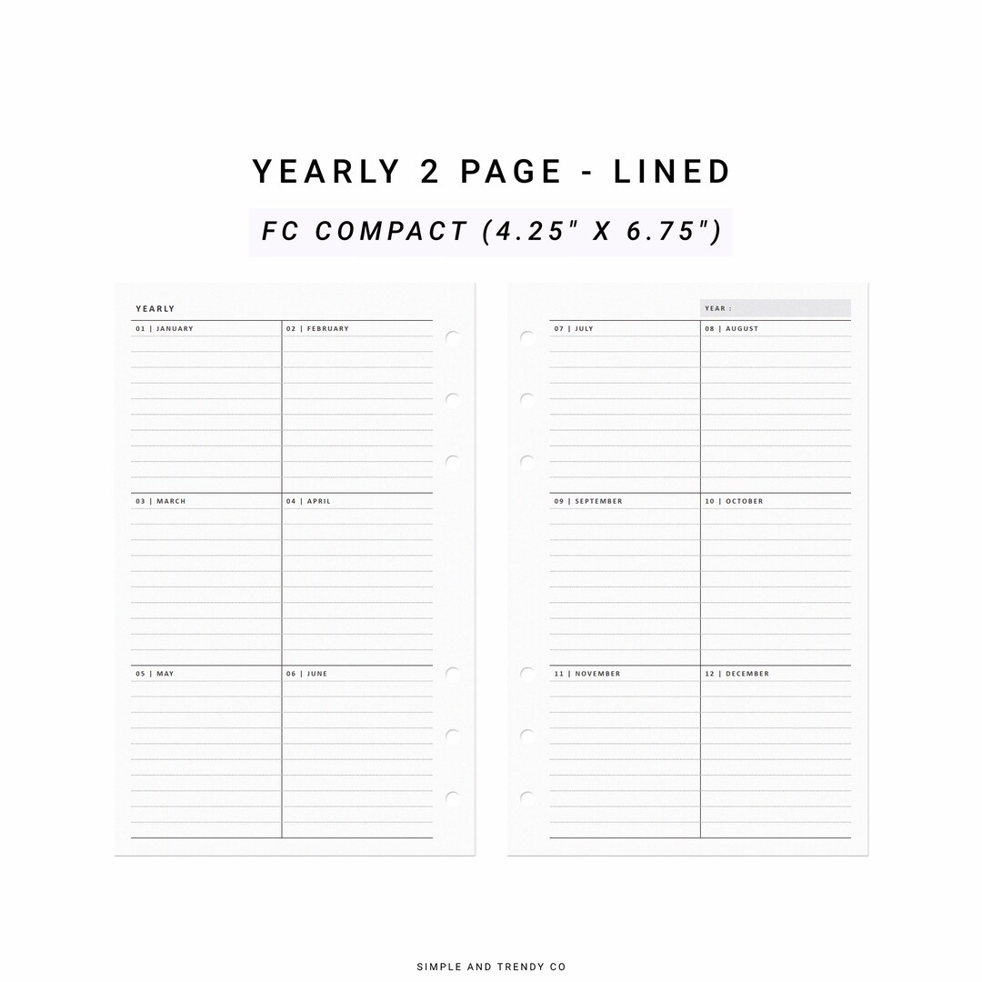Year at A Glance FC Compact, Yearly Planner, Printable Yearly Overview ...