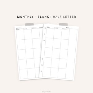 Monthly Planner Printable Half Size Half Letter Inserts - Etsy