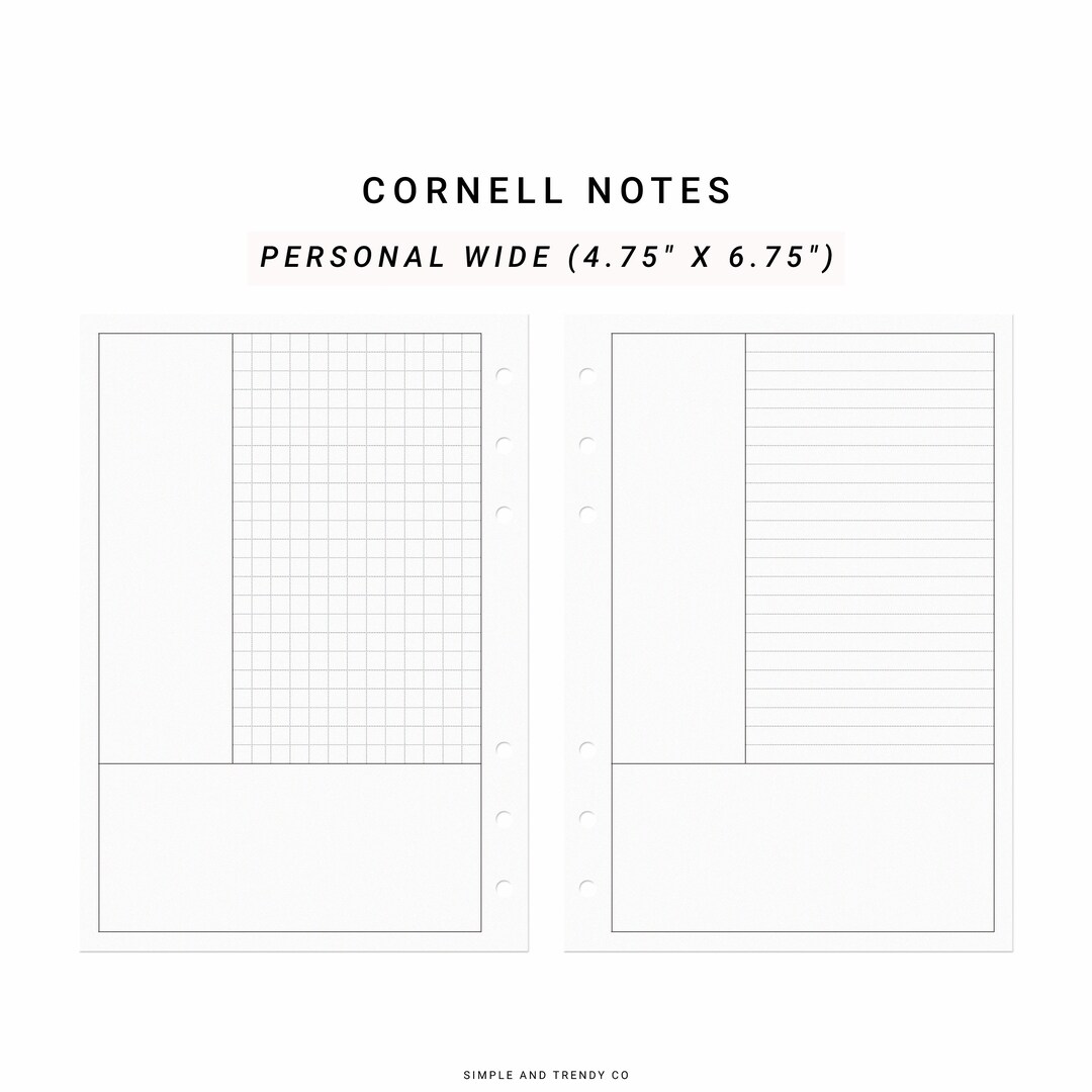 Cornell Notes Printable Notes Set Personal Wide, Cornell Notes Taking ...