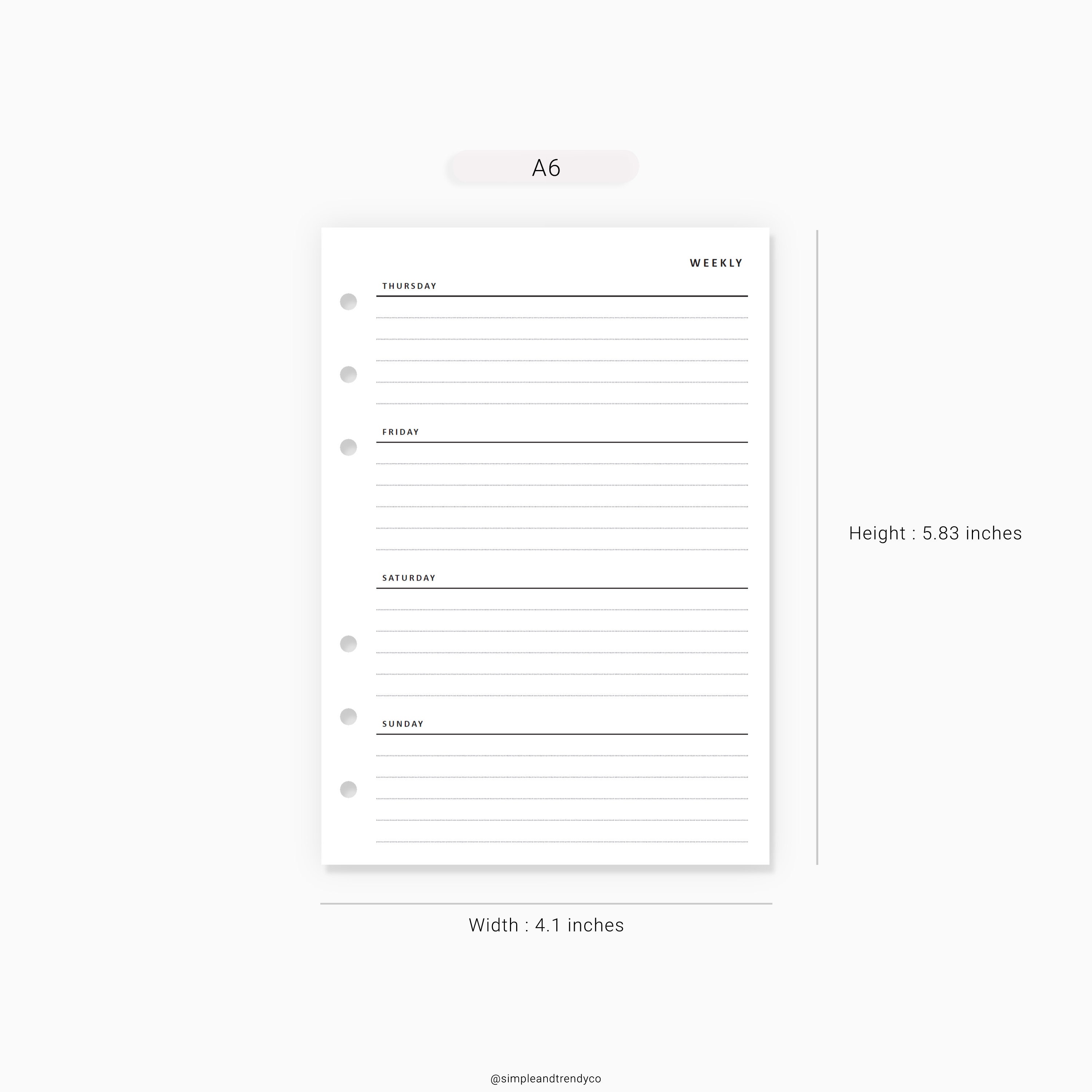 Weekly Planner Printable A6 Inserts Weekly Schedule | Etsy
