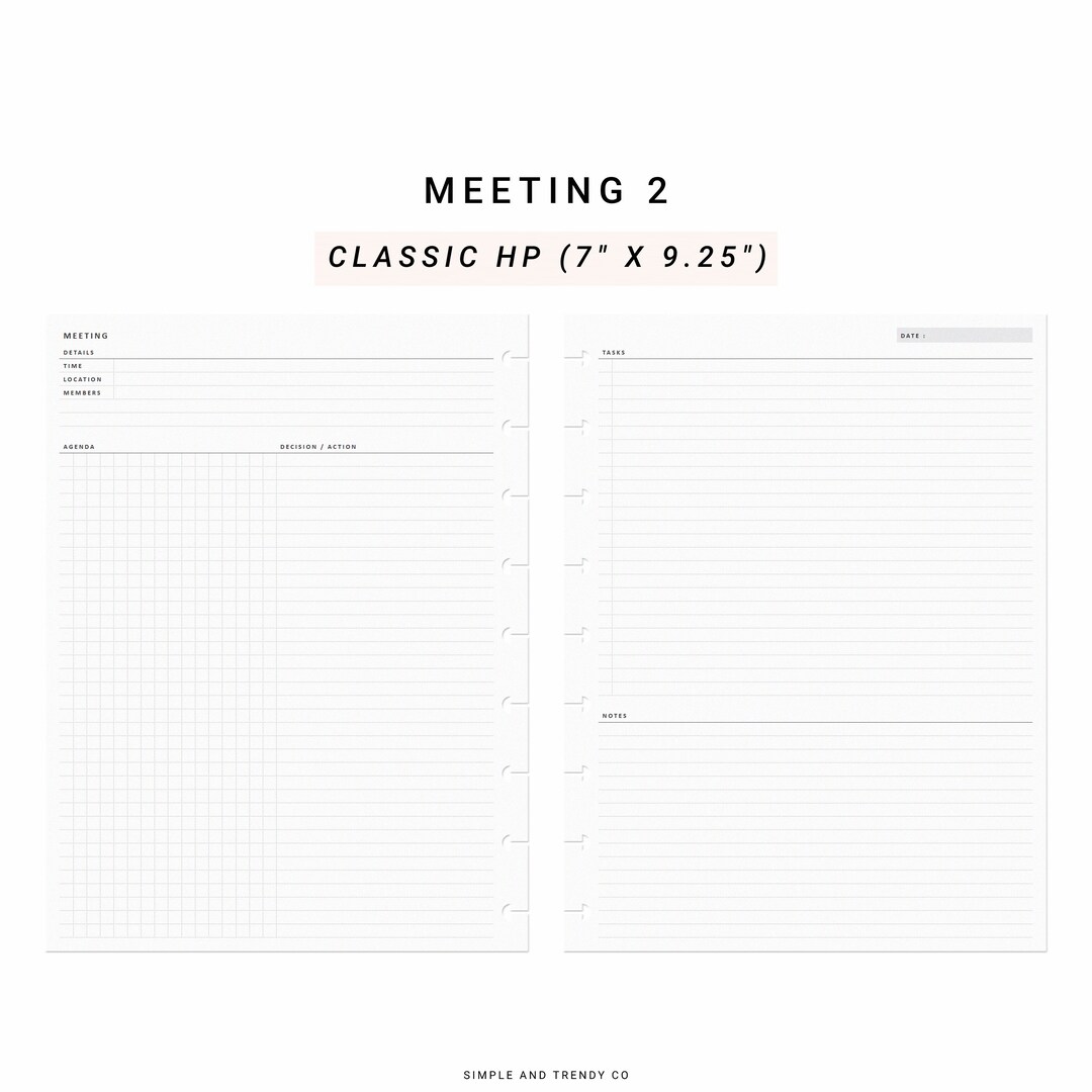 Meeting Notes Happy Planner Classic, Meeting Agenda Work Planner ...