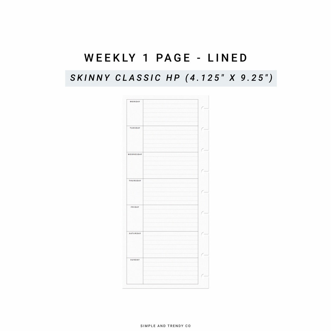 Weekly on One Page, Weekly Planner Pages Skinny Classic Happynichi ...