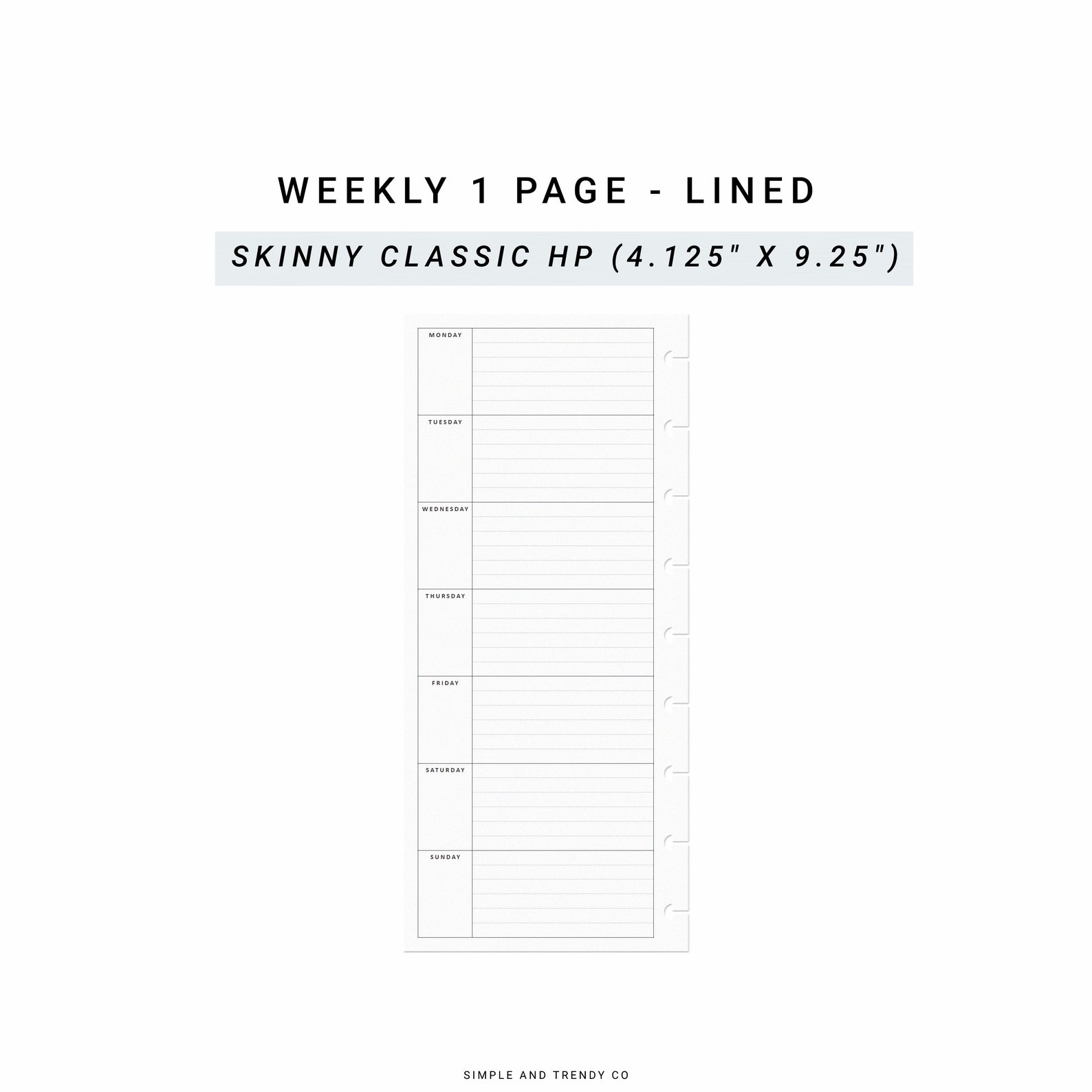 Weekly on One Page Weekly Planner Pages Skinny Classic - Etsy