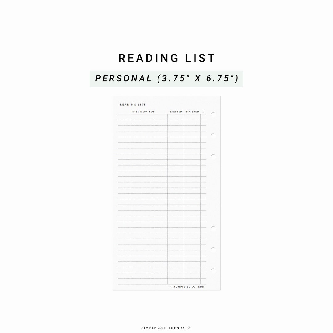 Reading List, Printable Personal Planner Inserts, Book List, Reading ...