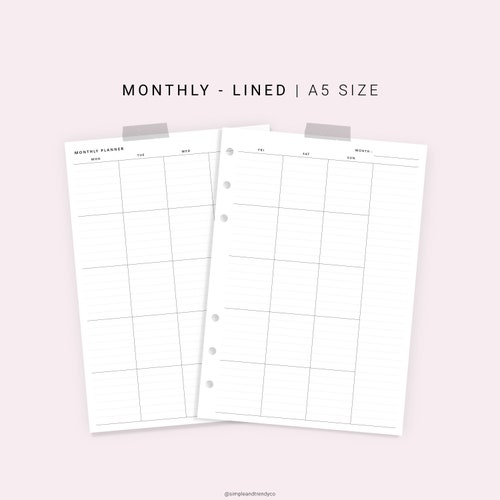 Monthly Overview Printable A5 Planner Inserts Month on a | Etsy