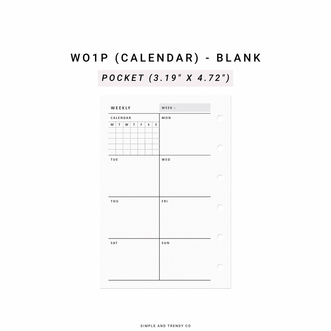 Week on One Page Printable Pocket Size, Weekly 1 Page Vertical Weekly ...