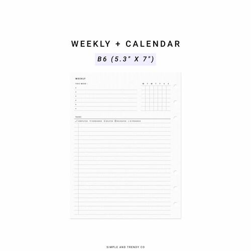 B6 Ring Planner PRINTABLE Undated Week on 1 Page Planner - Etsy