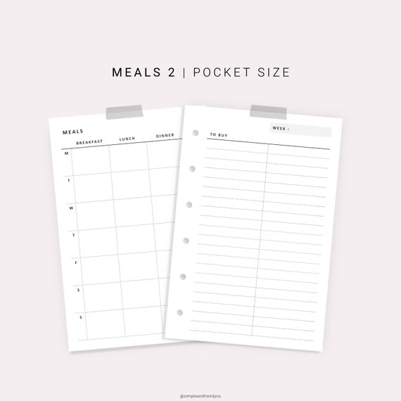 Meal Planner Pocket size Weekly Meal Plan Template Printable | Etsy