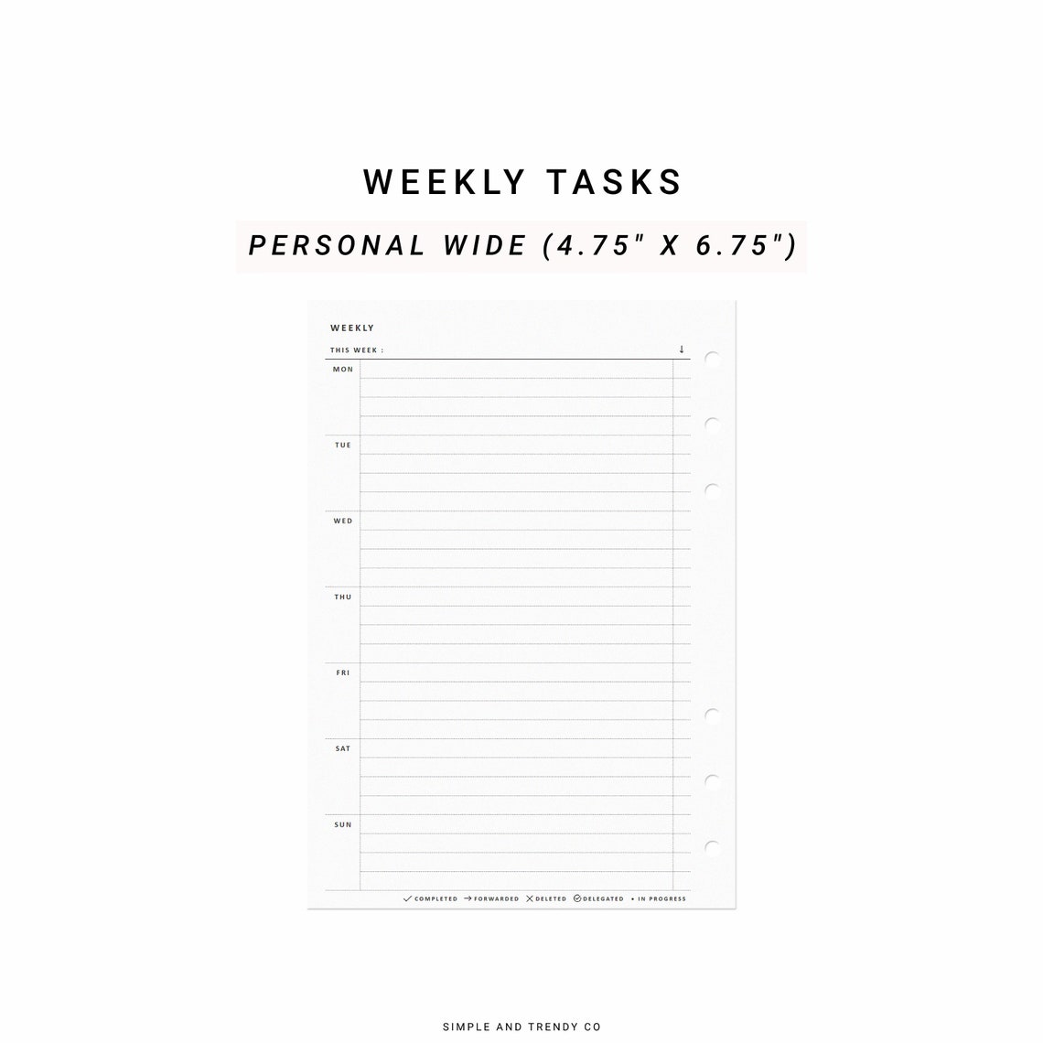 Weekly Planner Printable Personal Wide Weekly Agenda Weekly - Etsy