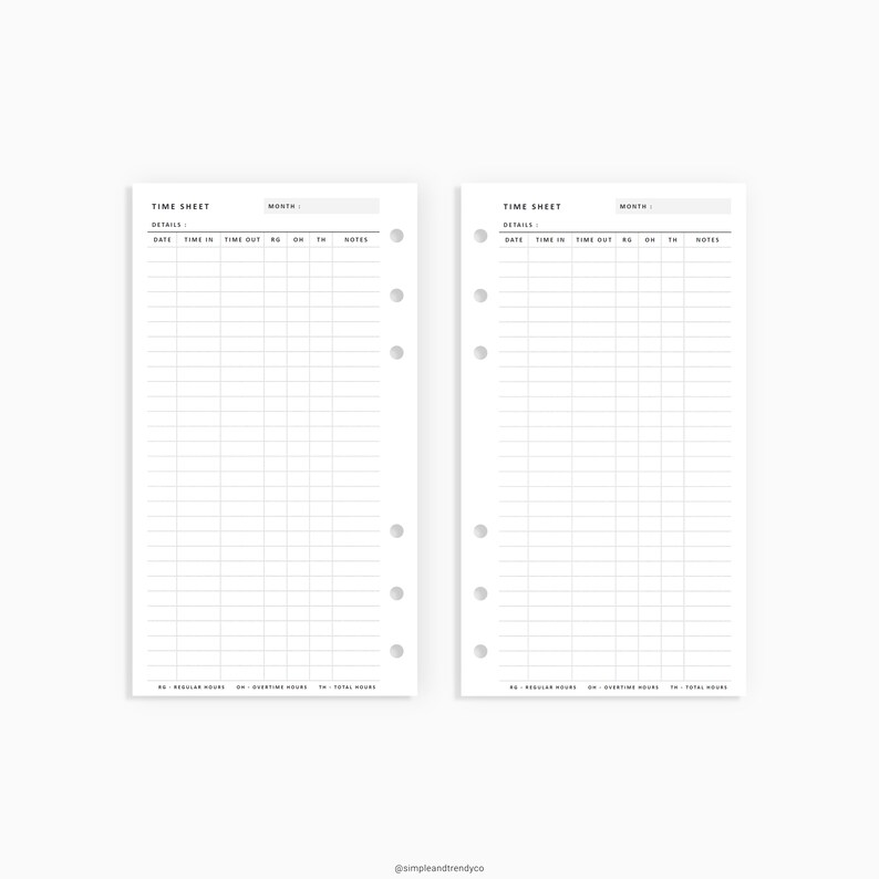 Time Sheet Log Printable Personal Planner Inserts Time Card | Etsy