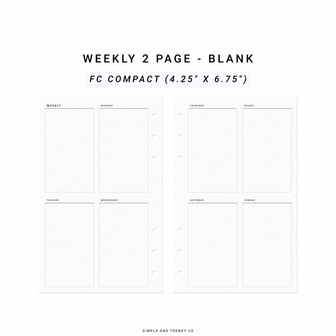 FC Compact Week on 2 Two Pages, Weekly Agenda Vertical Weekly Planner ...
