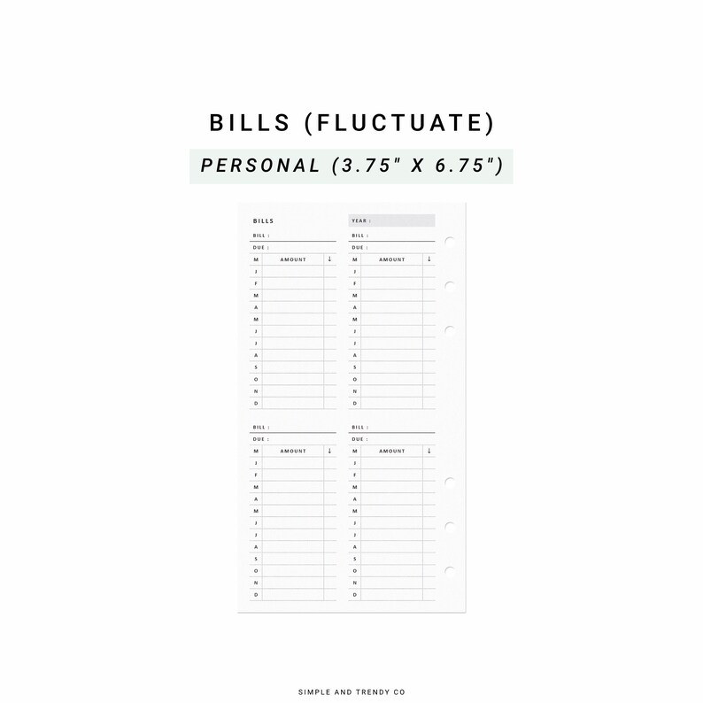 Bill Tracker Printable Personal Planner Inserts Bill - Etsy