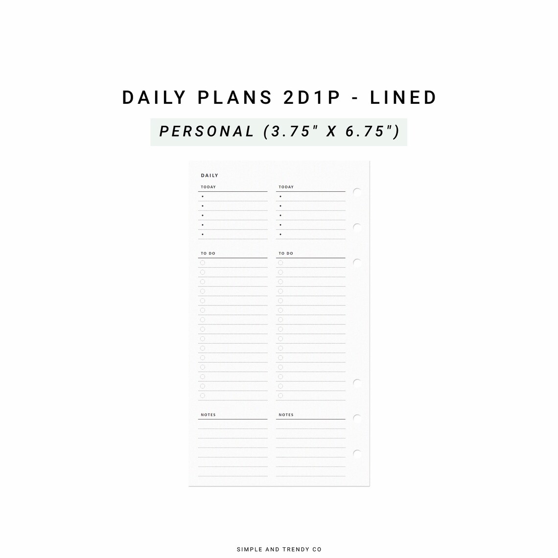 Daily 2 Days on 1 Page Personal Planner Inserts, Daily to Do List, Day ...
